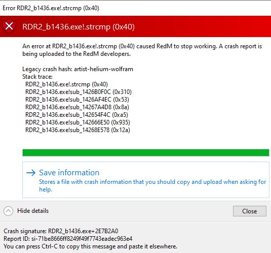 Transitioning Build Crash - Error RDR2_b1436.exe!.strcmp (0x40) - RedM ... Transitioning Build Crash - Error RDR2_b1436.exe!.strcmp (0x40) - RedM ...