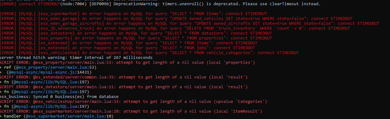 Error with mysql and es_extended - ES/ESX - Cfx.re Community Error with mysql and es_extended - ES/ESX - Cfx.re Community