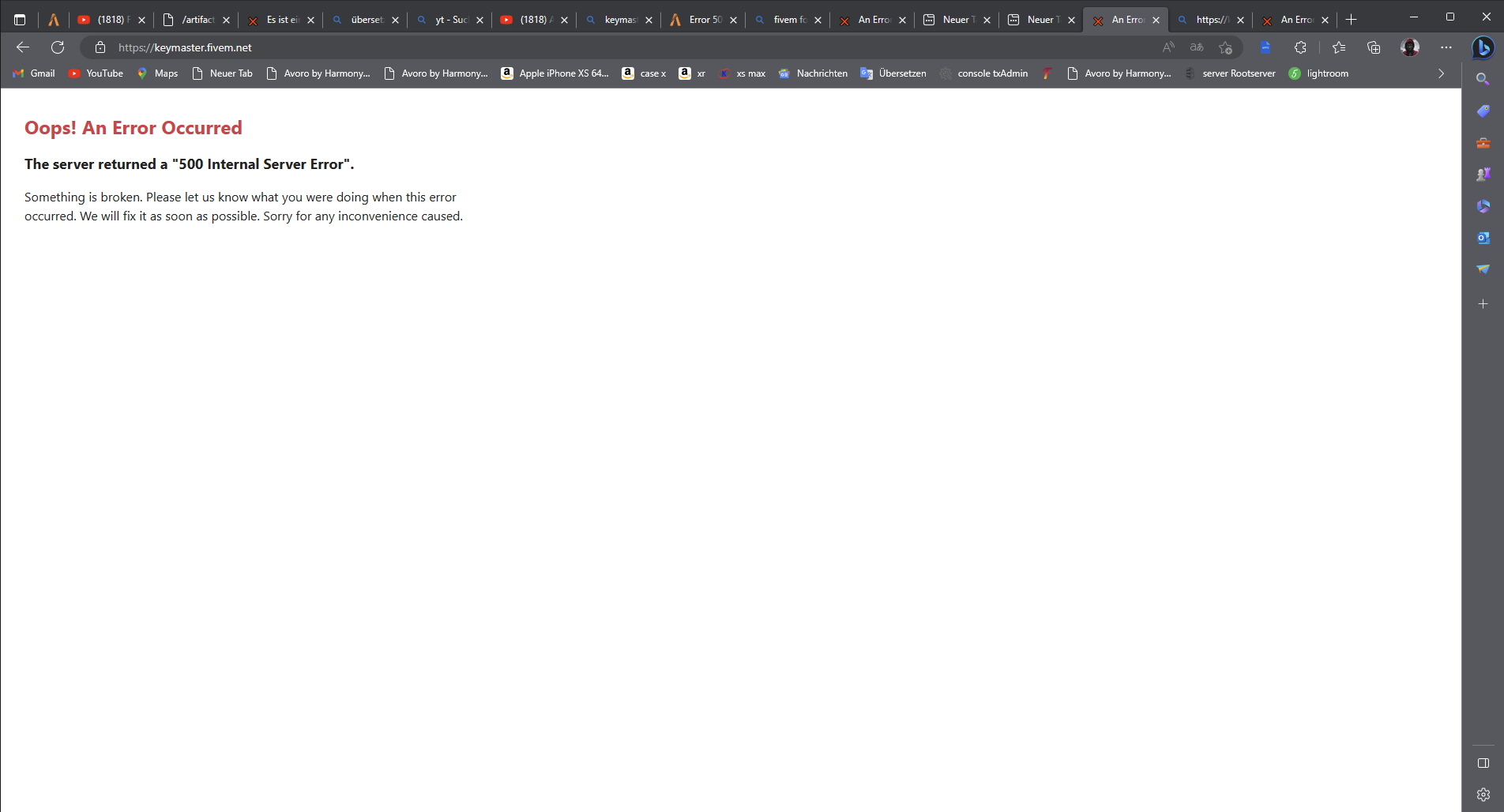 Keymaster Error The Server Returned A 500 Internal Server Error Fivem Client Support Cfx