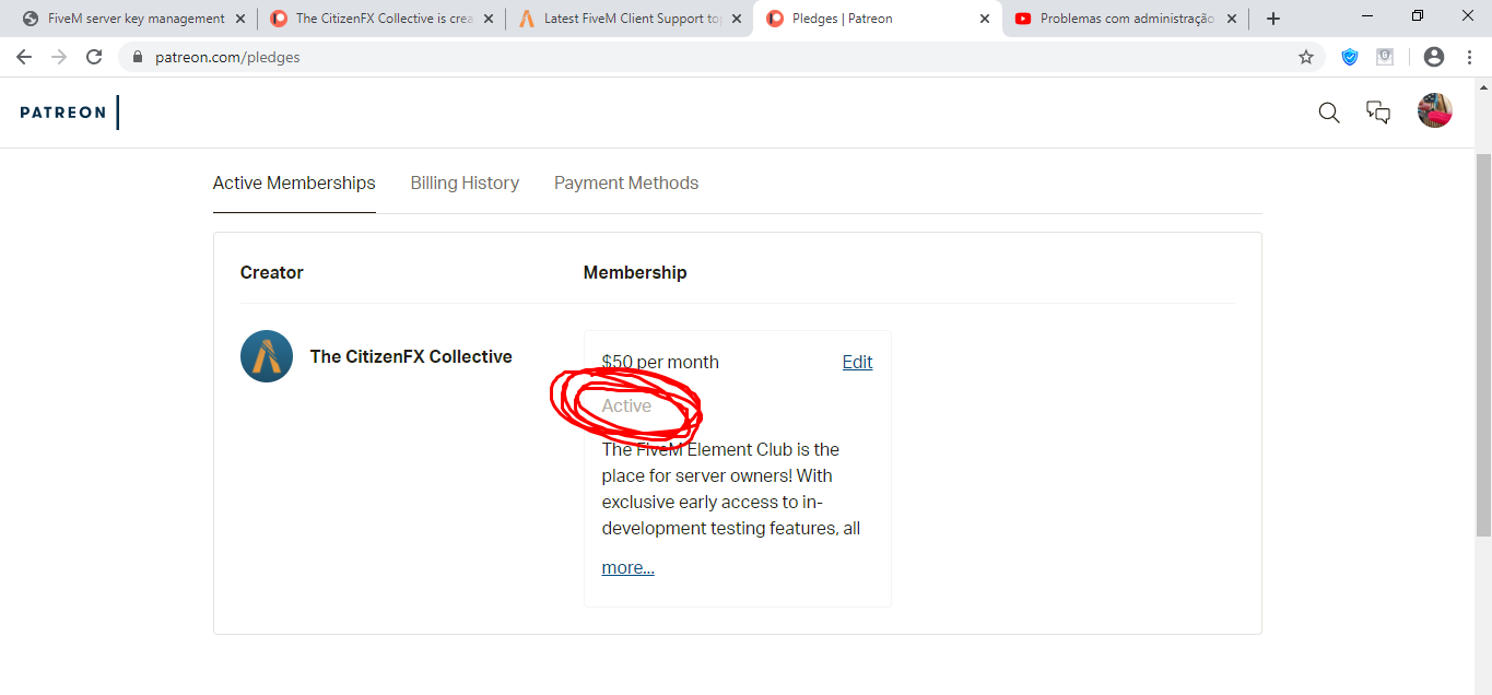 I've just bought a patreon plan and no benefits (credit card) - FiveM ...