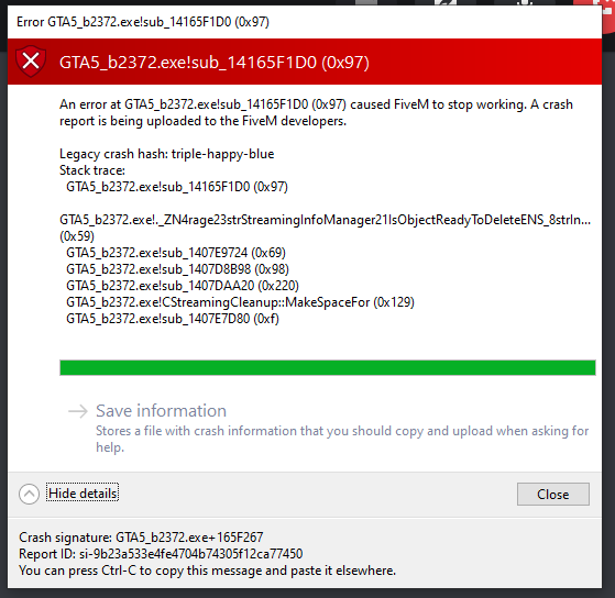 Keep crashing after few hours of playing on a RP server. - FiveM Client ...