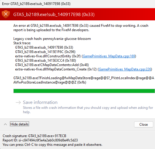 My FiveM Keeps Crashing. Error GTA5_b2189.exe!sub_140917E98 (0x33 ... My FiveM Keeps Crashing. Error GTA5_b2189.exe!sub_140917E98 (0x33 ...
