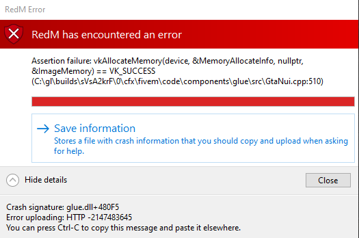 Assertion failure: vkAllocateMemory (RedM unplayable) - RedM Client ... Assertion failure: vkAllocateMemory (RedM unplayable) - RedM Client ...