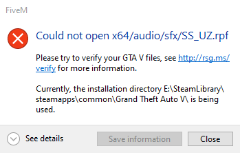 i have { could not open x64/audio/sfx/ss_uz.rpf } issue - FiveM Client Support - Cfx.re Community