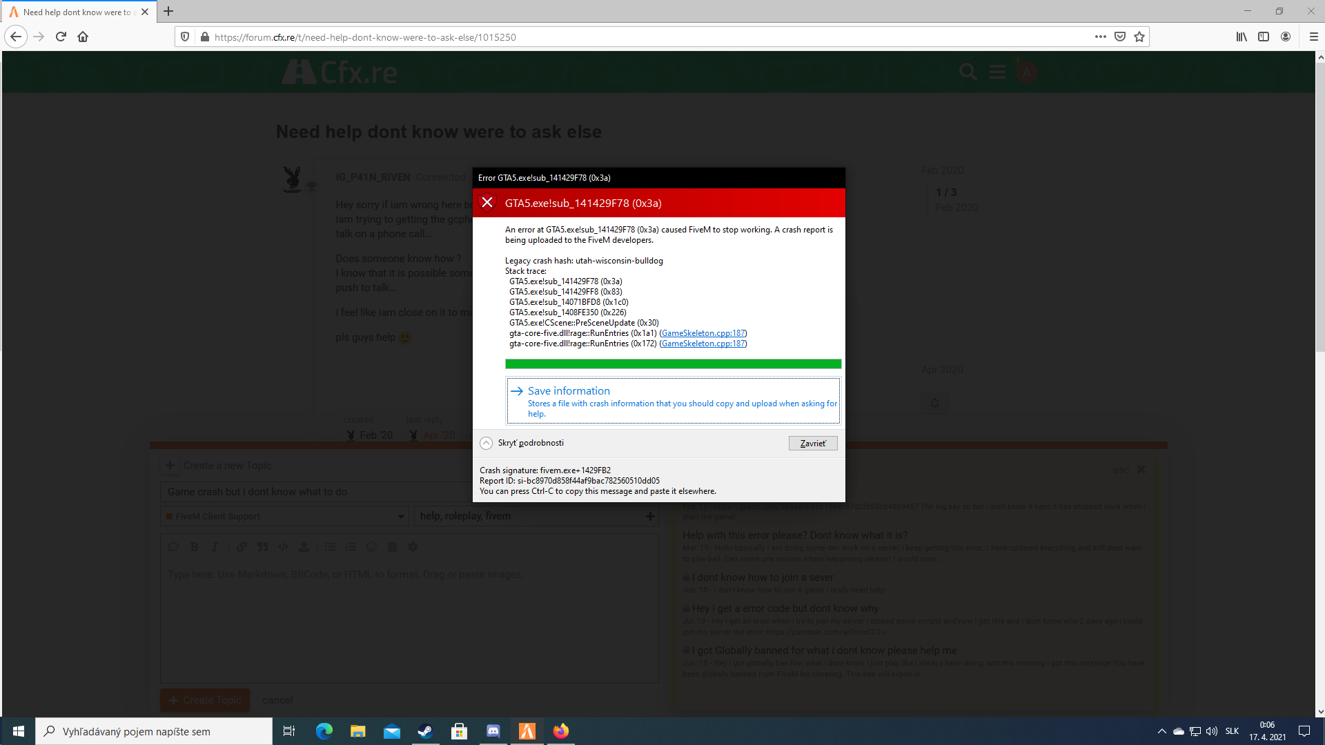 Game crash but i dont know what to do - FiveM Client Support - Cfx.re ...