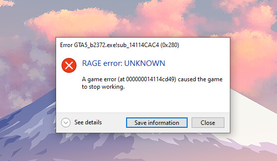 RAGE error: UNKNOWN 14114cd49 - FiveM Client Support - Cfx.re Community