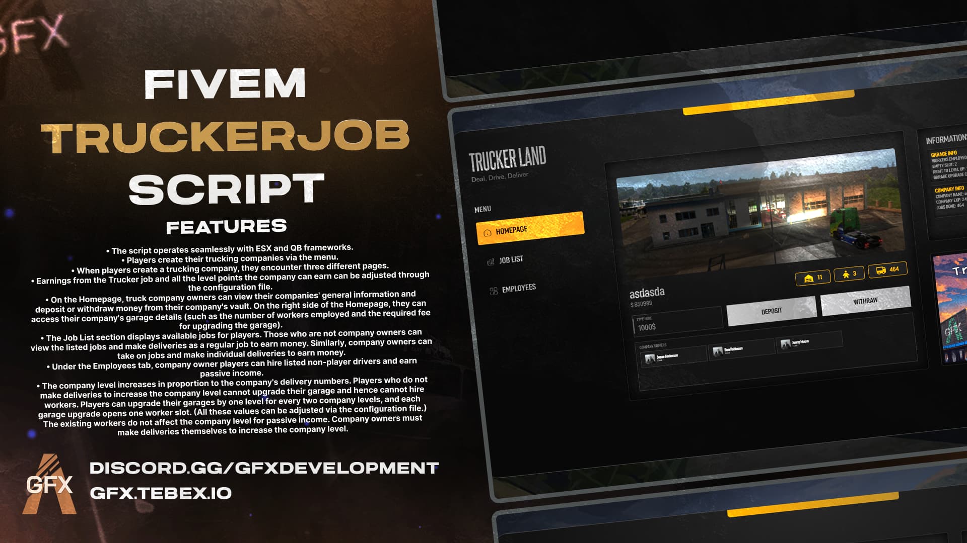 GFX Trucker Job (Be an Employee or Start a Company, Hire Workers, and ...