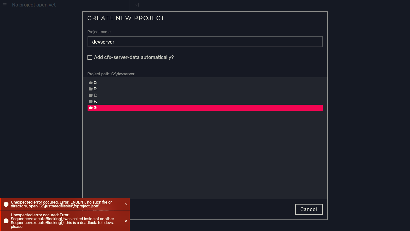 Unexpected error occured: Error - FxDK Feedback - Cfx.re Community