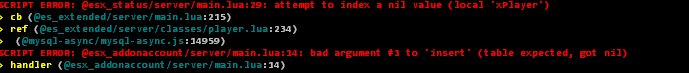 Esx_status (local xplayer) esx_addonaccount(table expect got nil) - ES ...