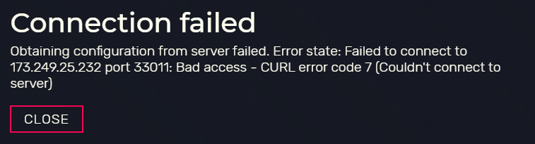 Obtaining configuration from server failed. Error state: Failed to ... Obtaining configuration from server failed. Error state: Failed to ...