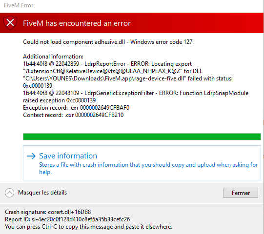 Could Not Load Component Adhesive Dll Windows Error Code 127 Fivem Client Support Cfx Re