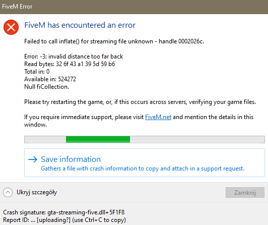 FiveM doesnt run after installing Error failed to call inflate() for streaming fille unknown ...