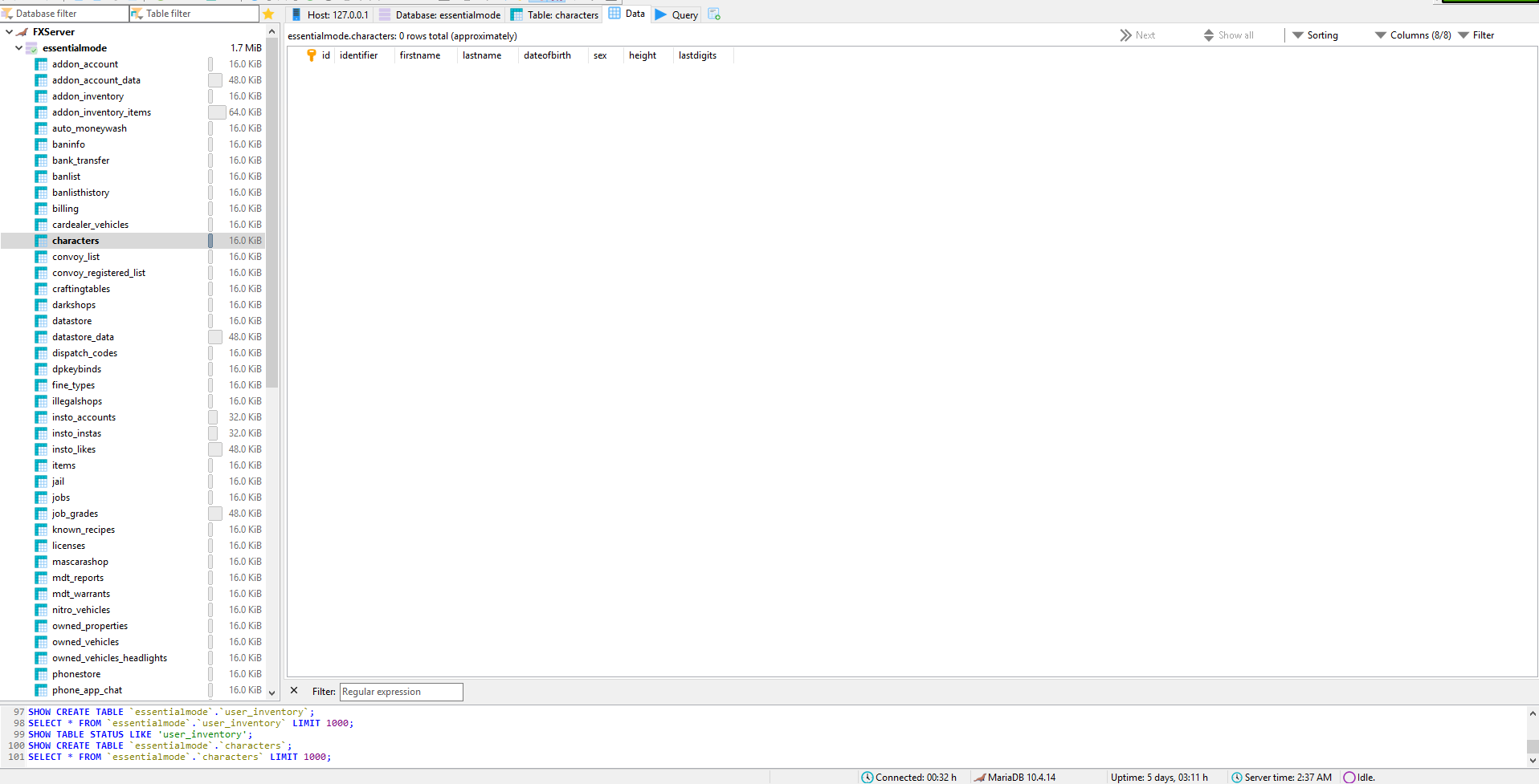 [Help SQL Character - Discussion - Cfx.re Community