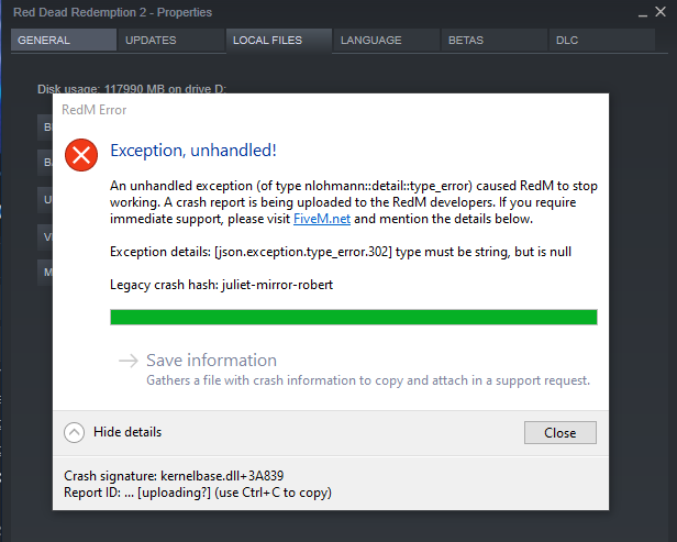 Red Dead Redemption 2 Exception, Unhandled - RedM Client Support - Cfx ...