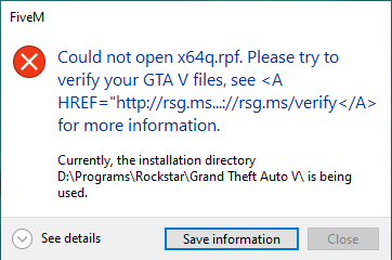 Could not open x64q.rpf. please try to verify your GTA V files - FiveM ...