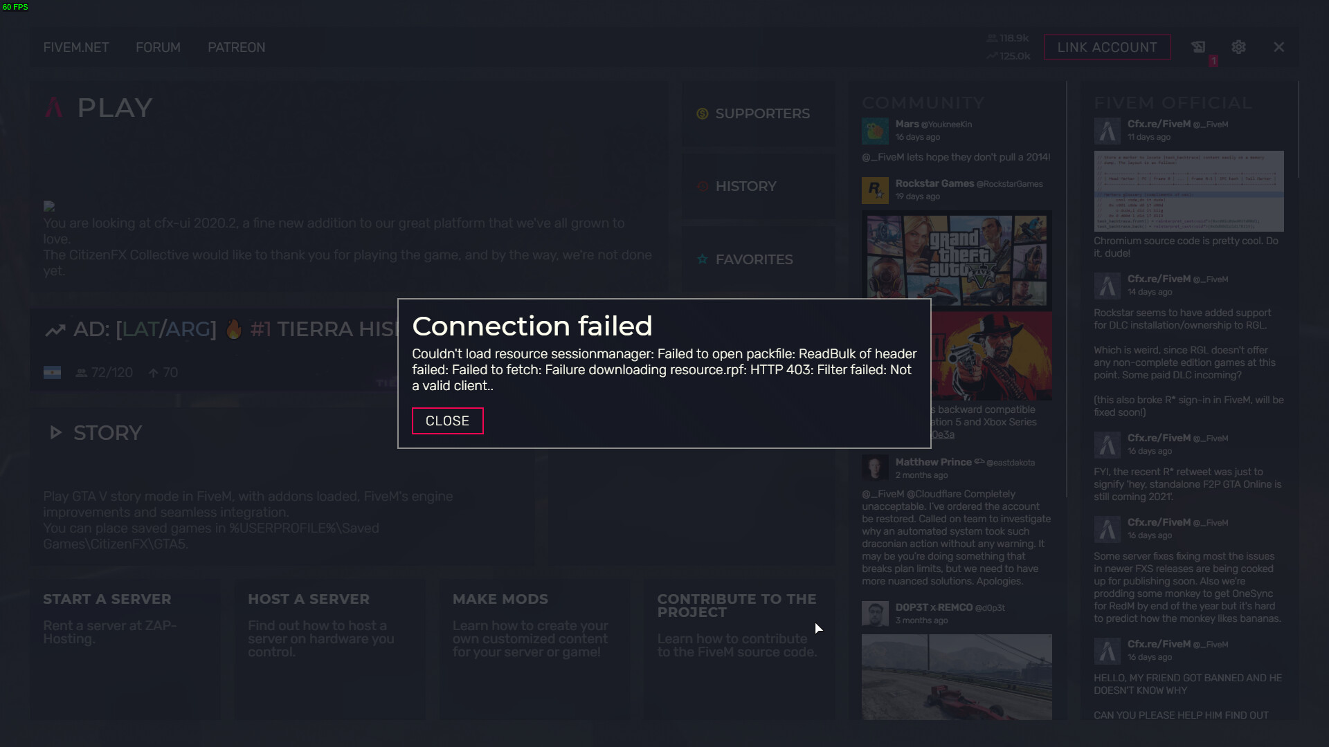 Connection failed - sessionmanager error - FiveM Client Support - Cfx ...