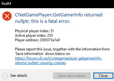 CNetGamePlayer::GetGamerInfo returns nullptr, causing crashes - Page 2 - RedM OneSync Reports ...