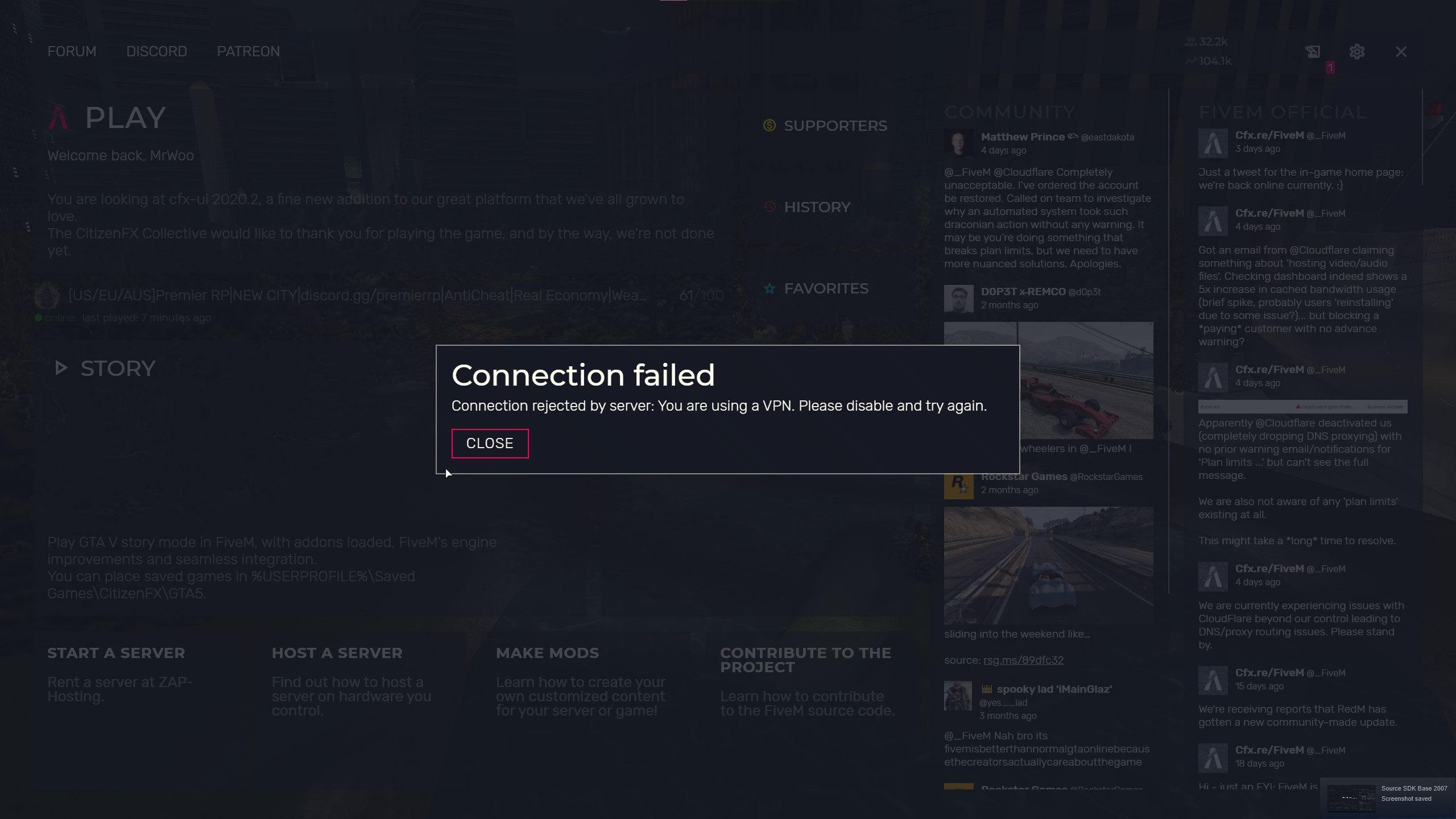 Connection rejected by server: You are using a VPN. Please disable and try again - FiveM Client ...