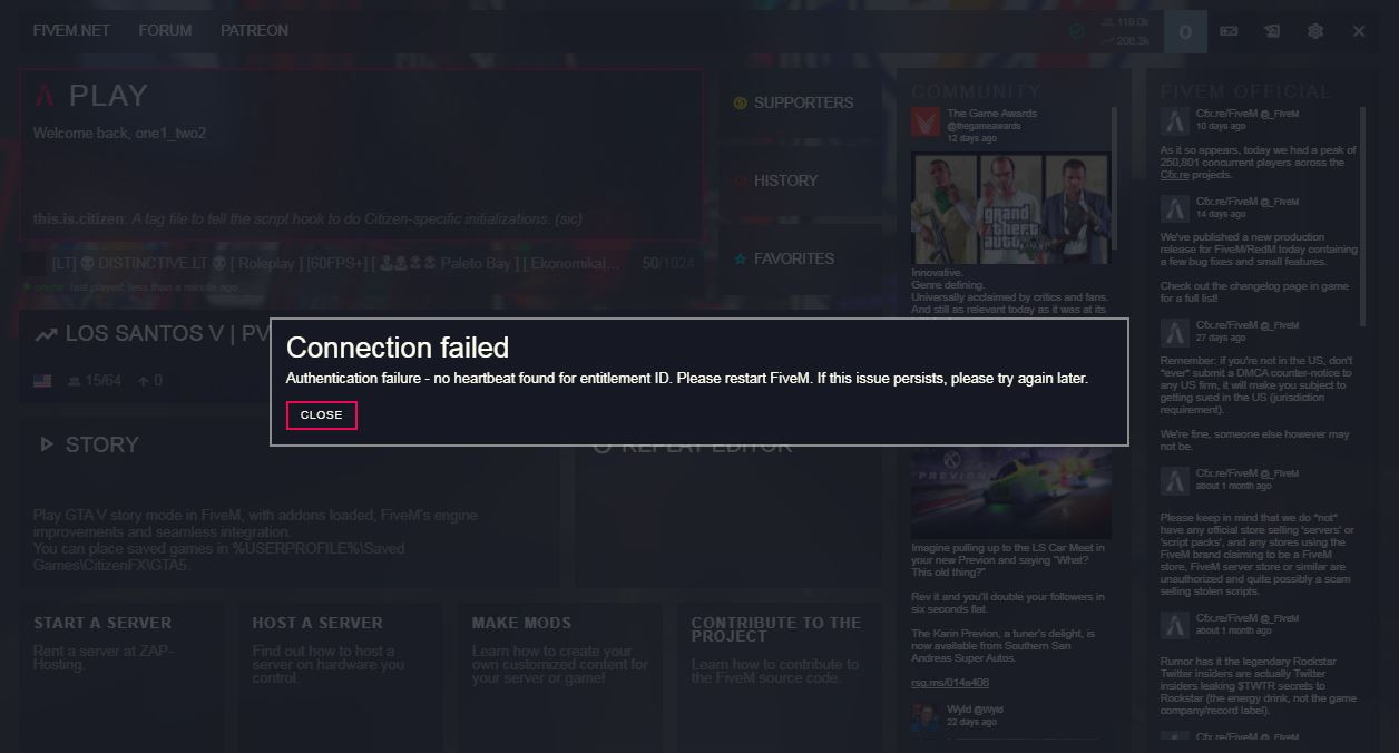Failed connection - no heartbeat ID - FiveM Client Support - Cfx.re ...