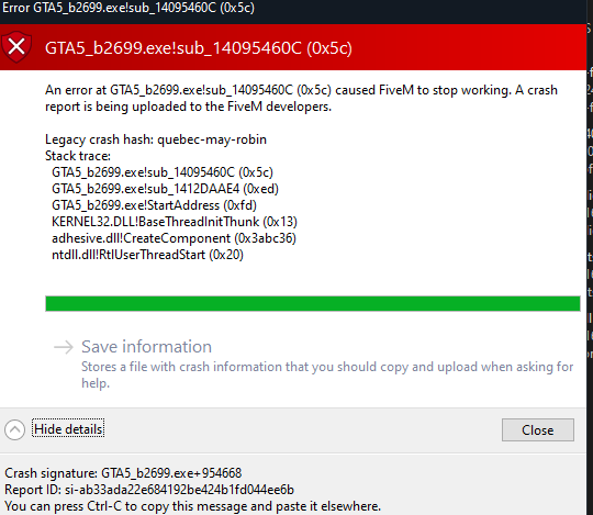 GTA5_b2669.exe!sub (0x5c) Crash After 30 minutes of Gameplay. - FiveM ...
