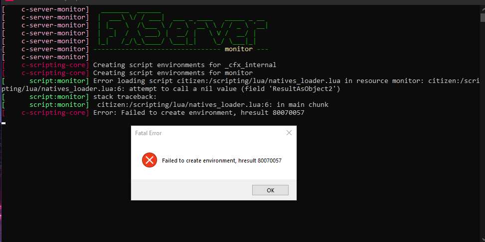 Fatal Error | Failed to create environment, hresult 80070057 ... Fatal Error | Failed to create environment, hresult 80070057 ...