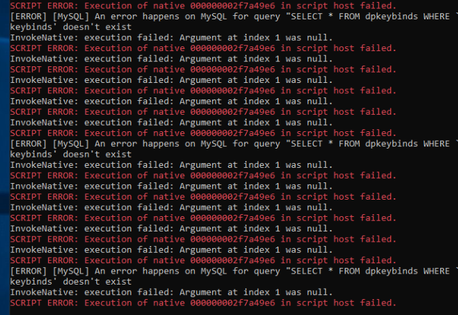 Error Mysql An Error Happens On Mysql For Query Select From Dpkeybinds Where `id`id