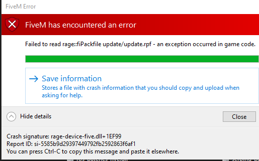 FiveM has encountered an error, Failed to read rage - FiveM Client ...