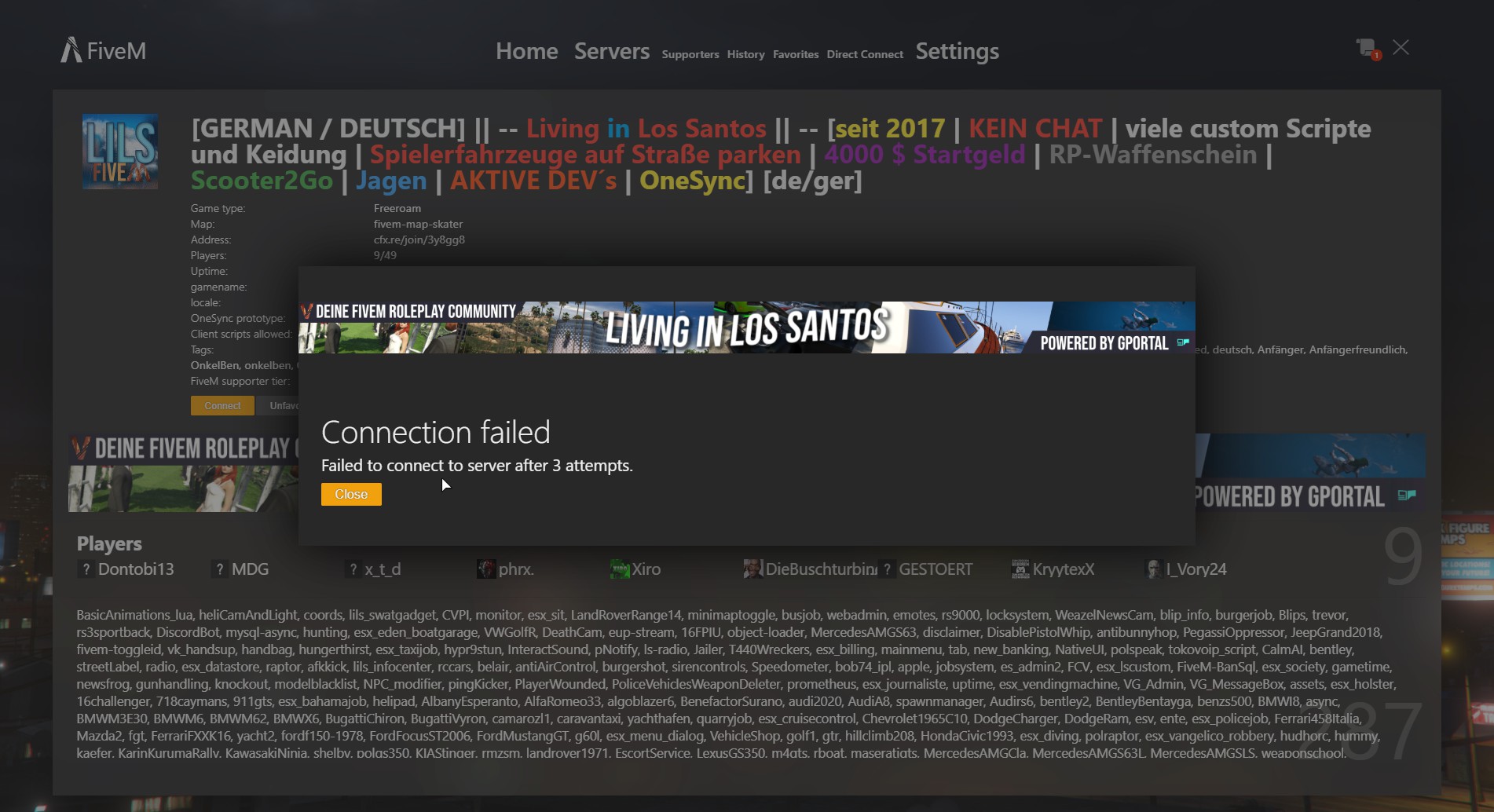 "Failed to connect to server after 3 attempts" - FiveM Client Support - Cfx.re Community