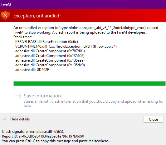 Exception, Unhandled - FiveM Client Support - Cfx.re Community