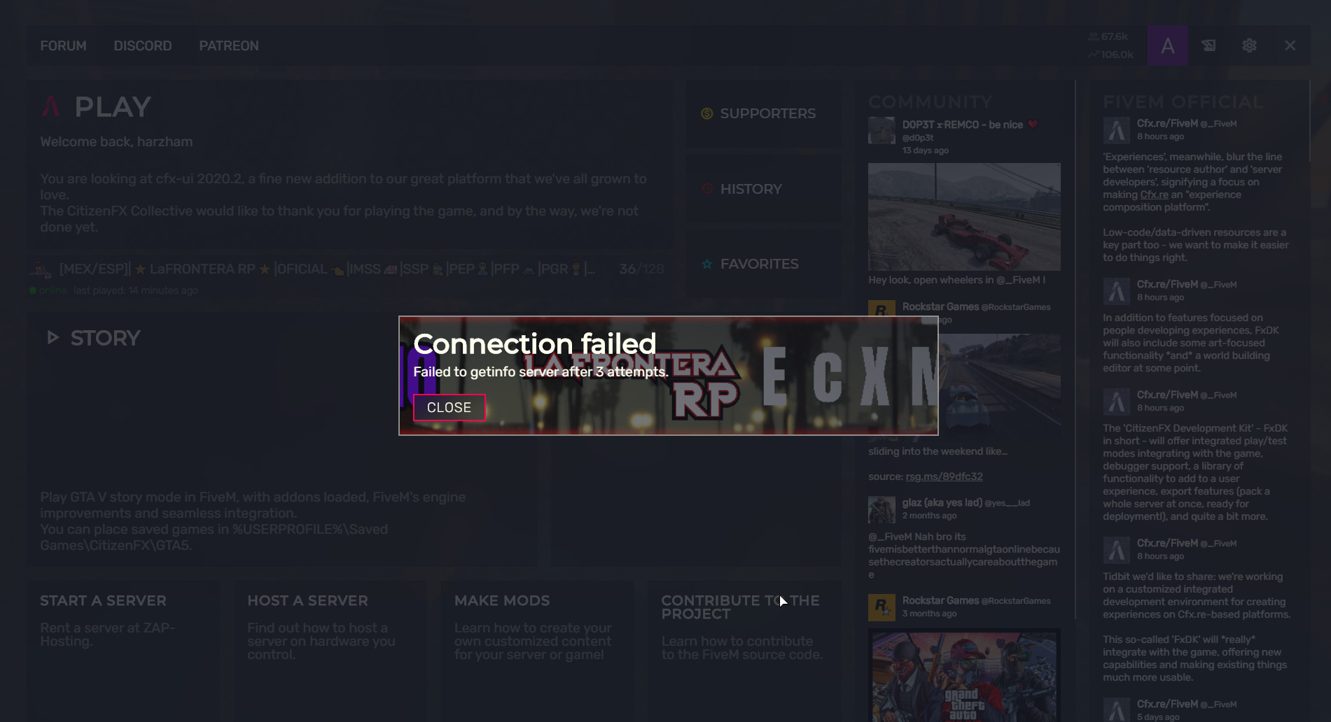 Failed to getinfo after 3 attempts. 02/09/2020 - FiveM Client Support ...