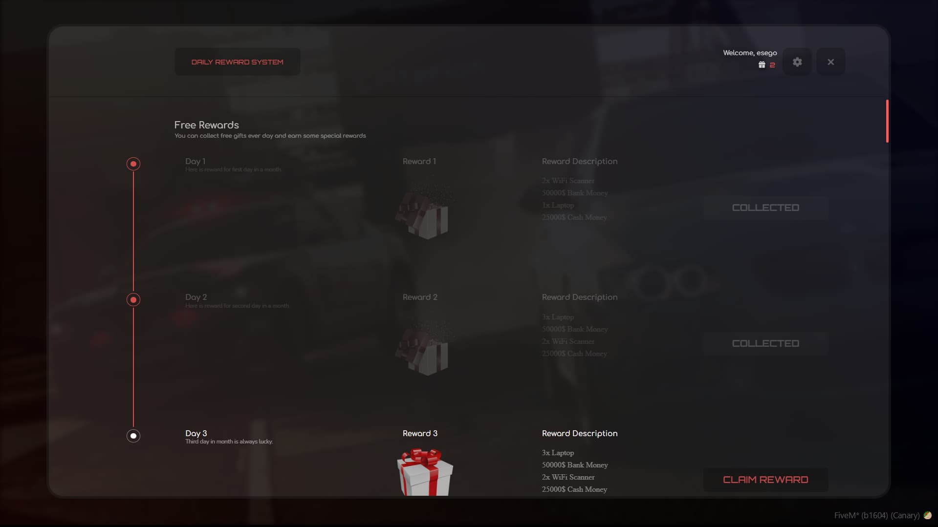 [PAID] Daily Reward System [ESX] - FiveM Releases - Cfx.re Community