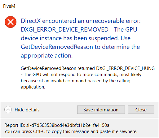 DXGI_ERROR_DEVICE_REMOVED - FiveM Client Support - Cfx.re Community
