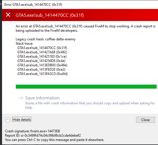 **FIVEM ISSUE*** GTA5.exe!sub_14470CC (0x31f) - FiveM Client Support - Cfx.re Community