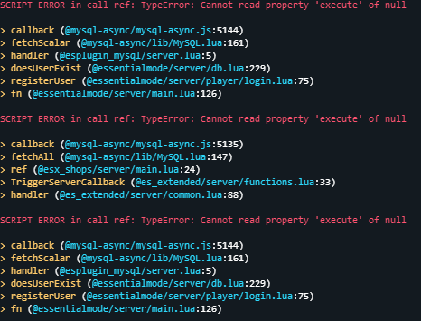 [ERROR] [MySQL] [es_extended] An error happens on MySQL for query "SELECT * FROM items": ER ...
