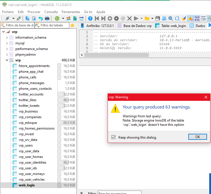 HeidiSql Error while executing sql - Server Discussion - Cfx.re Community