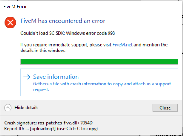 Couldn't load SC SDK: Windows error code 998 - FiveM Client Support - Cfx.re Community