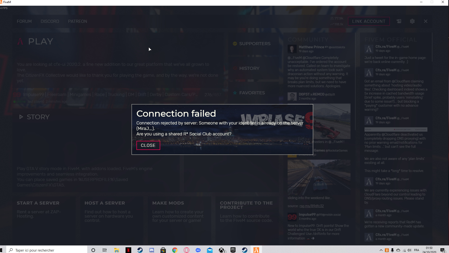 Connection rejected by server : Someone with your identifier is already on the server ( MiraJ ...