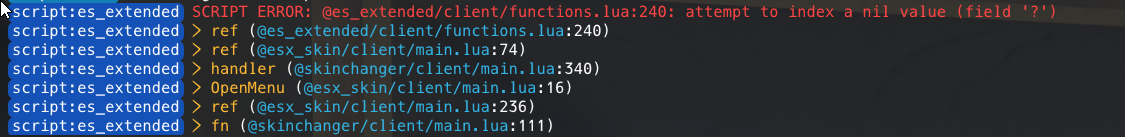 Es_extended/client/functions.lua:240 problem - ES/ESX - Cfx.re Community Es_extended/client/functions.lua:240 problem - ES/ESX - Cfx.re Community