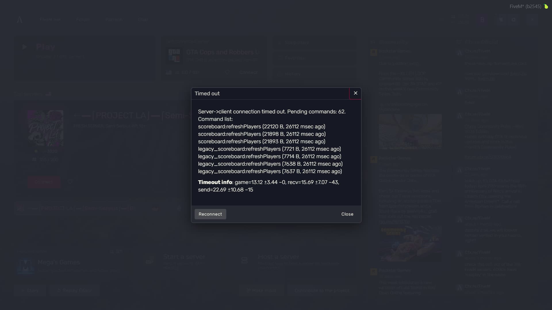 Timeouts - FiveM Client Support - Cfx.re Community