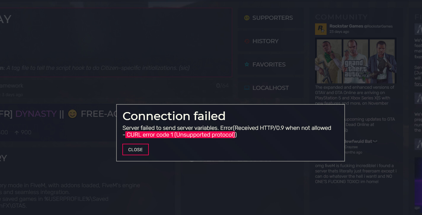 CURL error code 1 after port forwarding - FiveM Client Support - Cfx.re Community