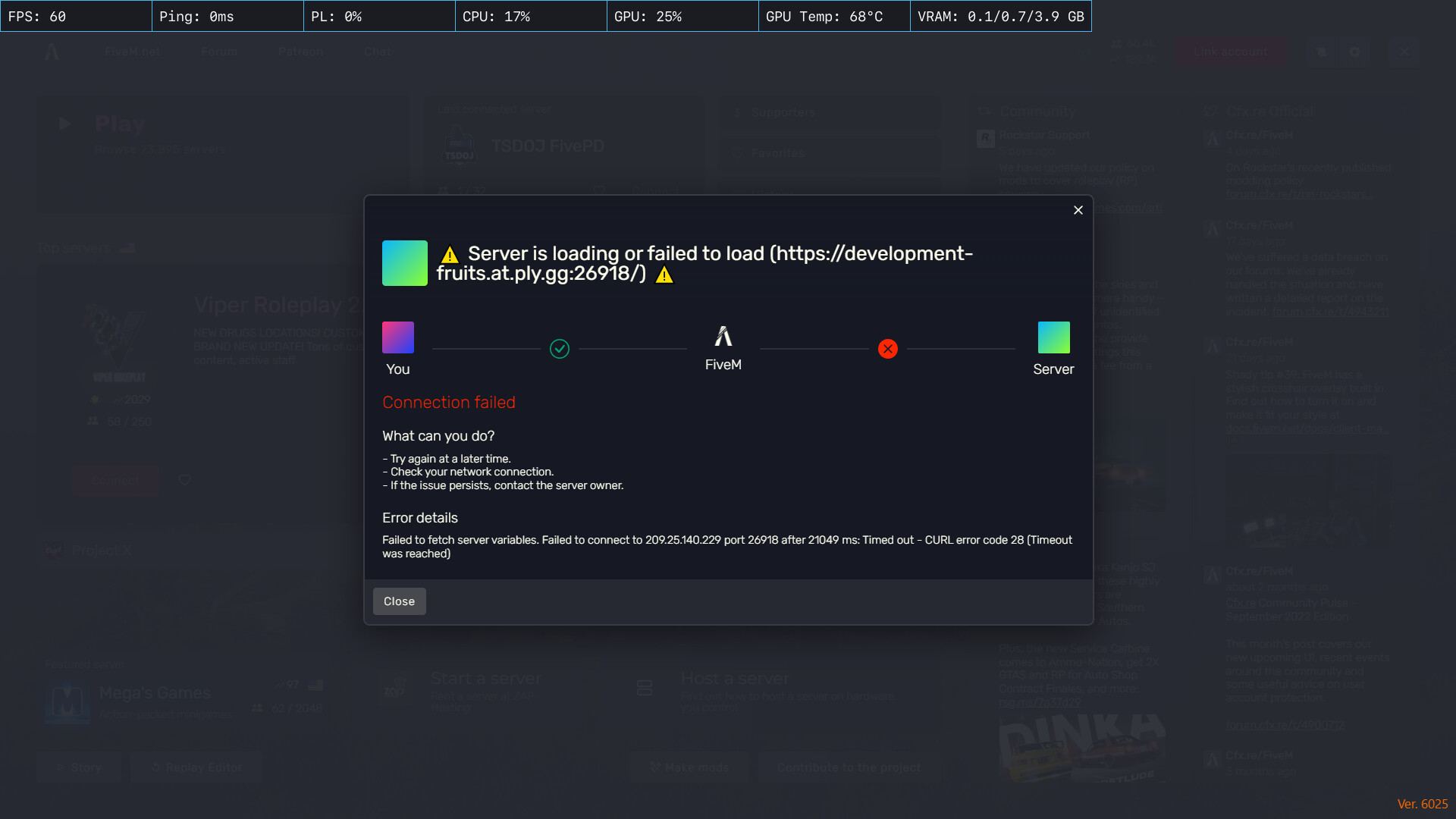 CURL Error Code 28 Time Out Was Reached FiveM Client Support Cfx