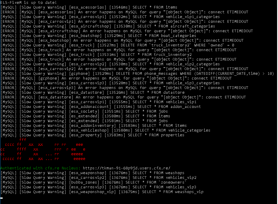 MySQL slow warnings and errors after artefacts update - ES/ESX - Cfx.re ...
