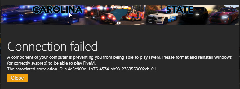 ERROR - A component of your computer is preventing you from being able ...
