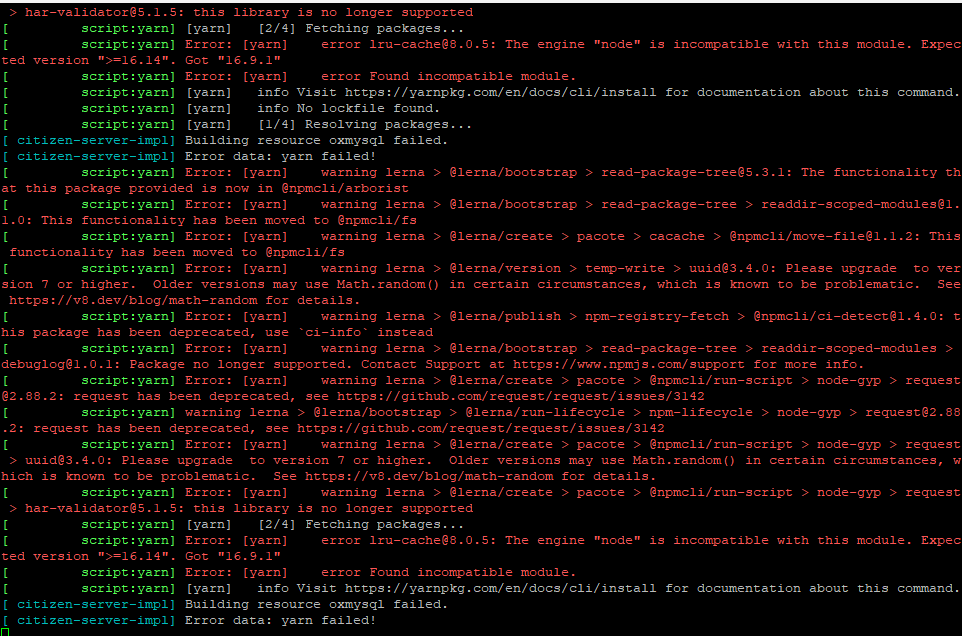 Yarn Incompatible Module / Yarn Failed - Discussion - Cfx.re Community