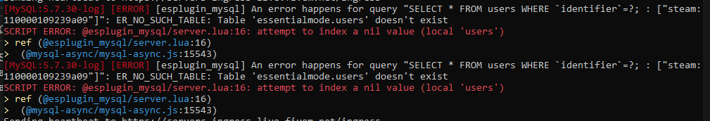 [HELP] Essentialmode and MySQL issues - ES/ESX - Cfx.re Community