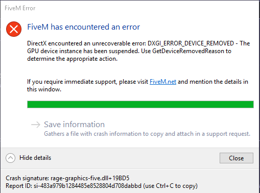 DirrectX DXGI_ERROR_DEVICE_REMOVED - FiveM Client Support - Cfx.re ...