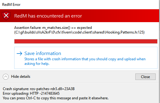 Assertion failure: m_matches.size() == expected - RedM Client Support ... Assertion failure: m_matches.size() == expected - RedM Client Support ...