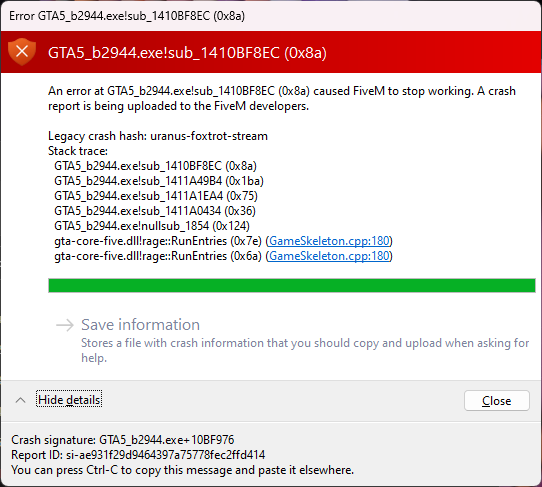 Gamebuild 2944 - Crash Reports (Puremode enabled) - Bug Reports - Cfx.re Community