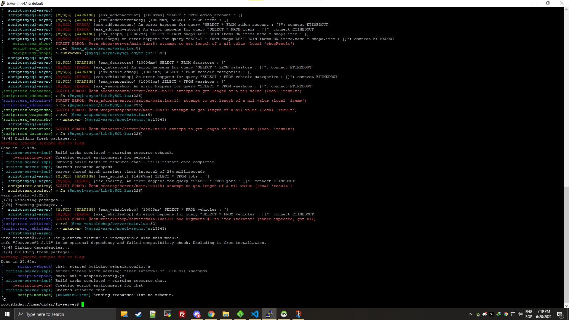 Mysql Errors When Deploy Esx Server Discussion Cfxre Community