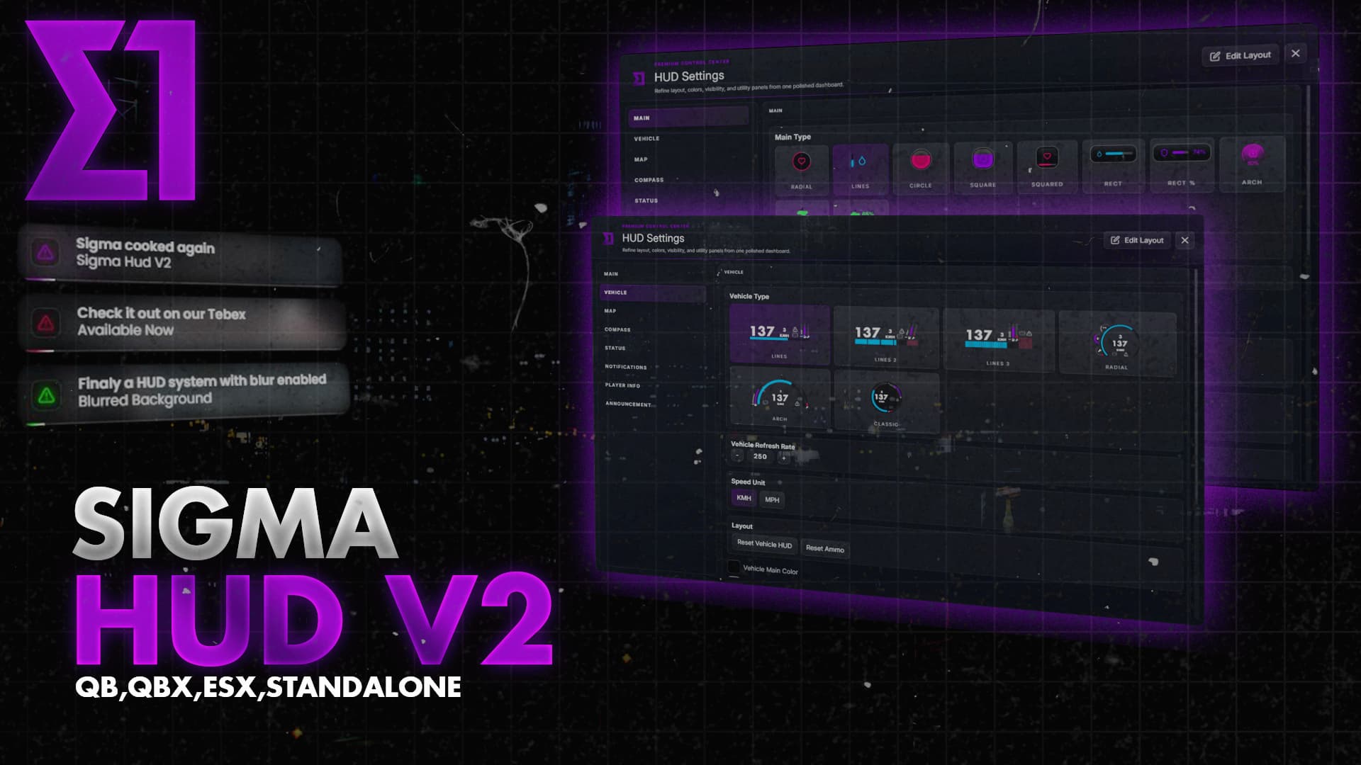 Sigma Hud v2 [QB,ESX,QBOX,OX,STANDALONE] | FiveM Advanced HUD System ...